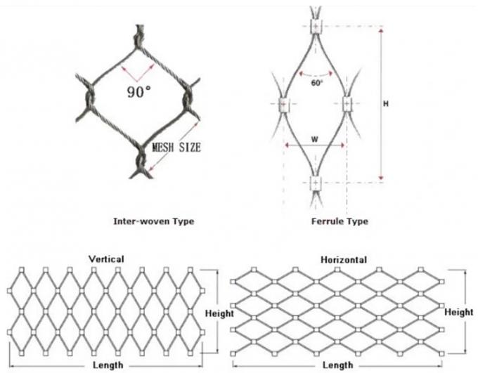 Ferrule Diamond Fencing Wire Mesh Flexible SUS304 SUS316 For Stair Railing